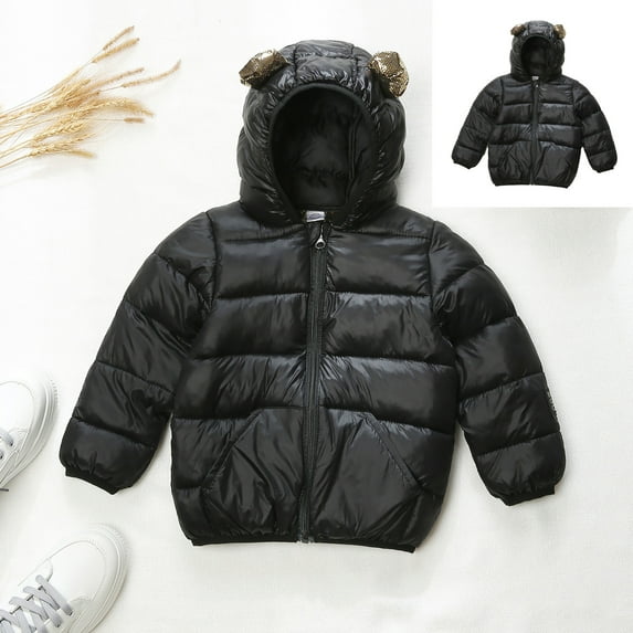 Baby Girls Winter Coat Toddler Puffer Coat Black Bear Ear Cute Jackets Zipper Up Down Coats for ...