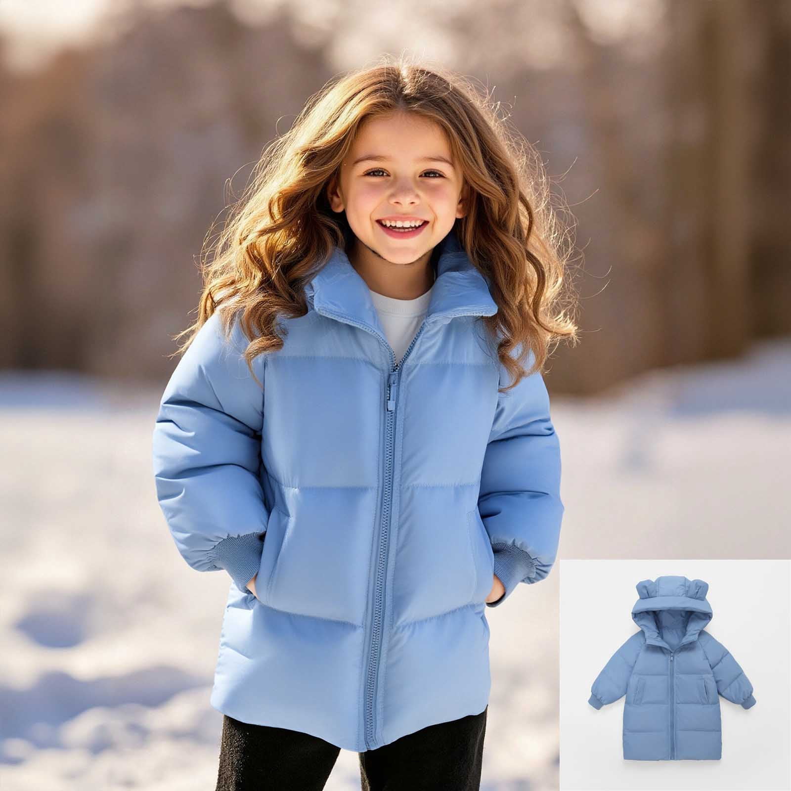 Baby Girls Winter Coat Toddler Puffer Coat Cute Blue Bear Ear Hooded ...