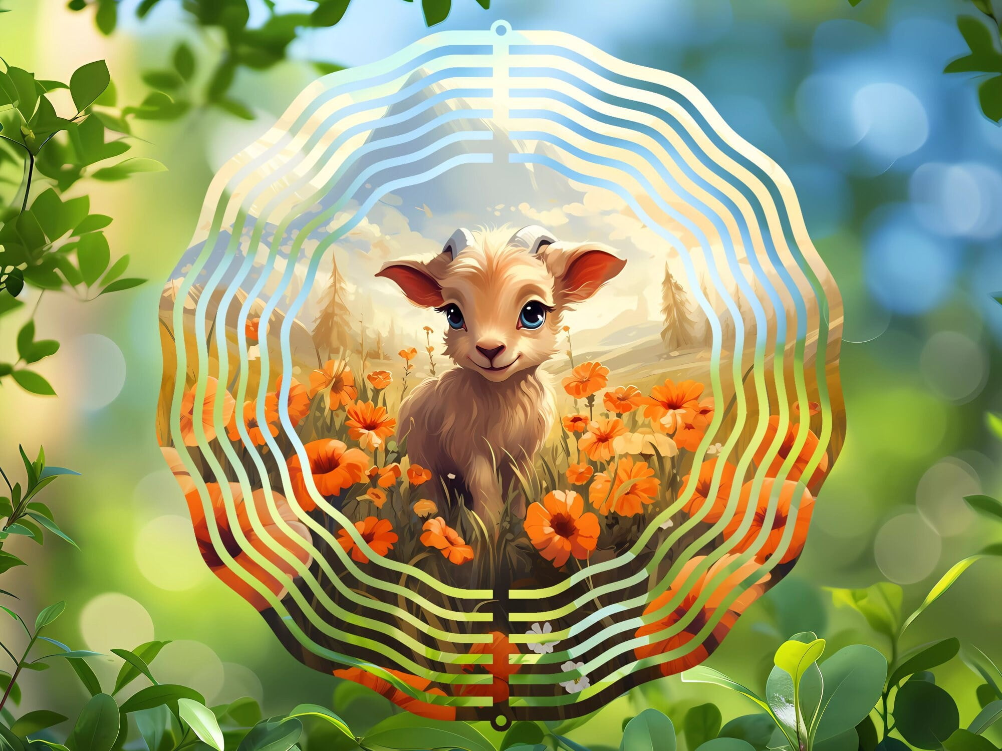 Baby Goat Farmhouse Mountain 3D Wind Spinner, Kinetic Stainless Steel ...