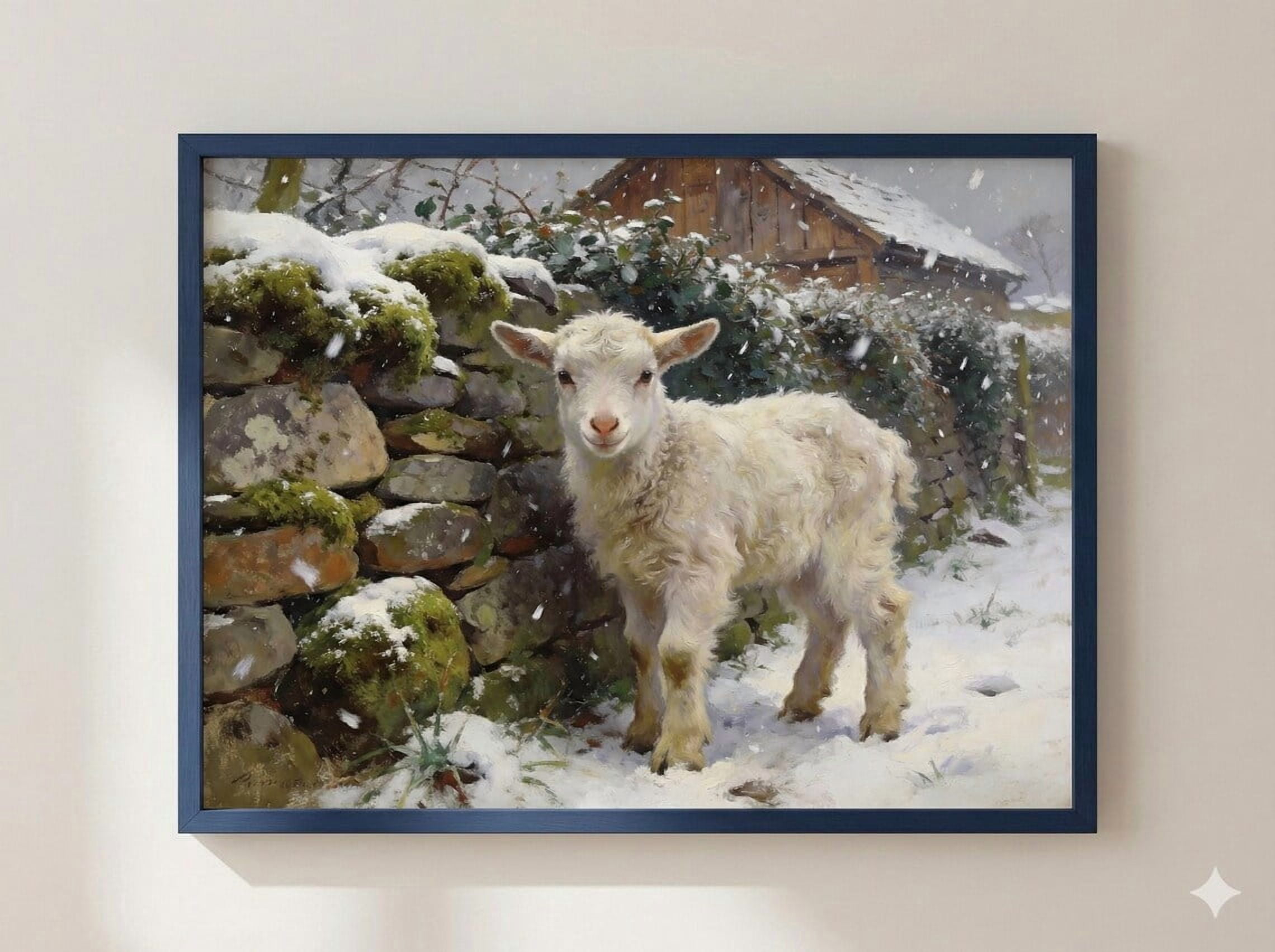 Baby Goat Wall Art Landscape Winter Cottagecore Farm, Unframed Canvas ...