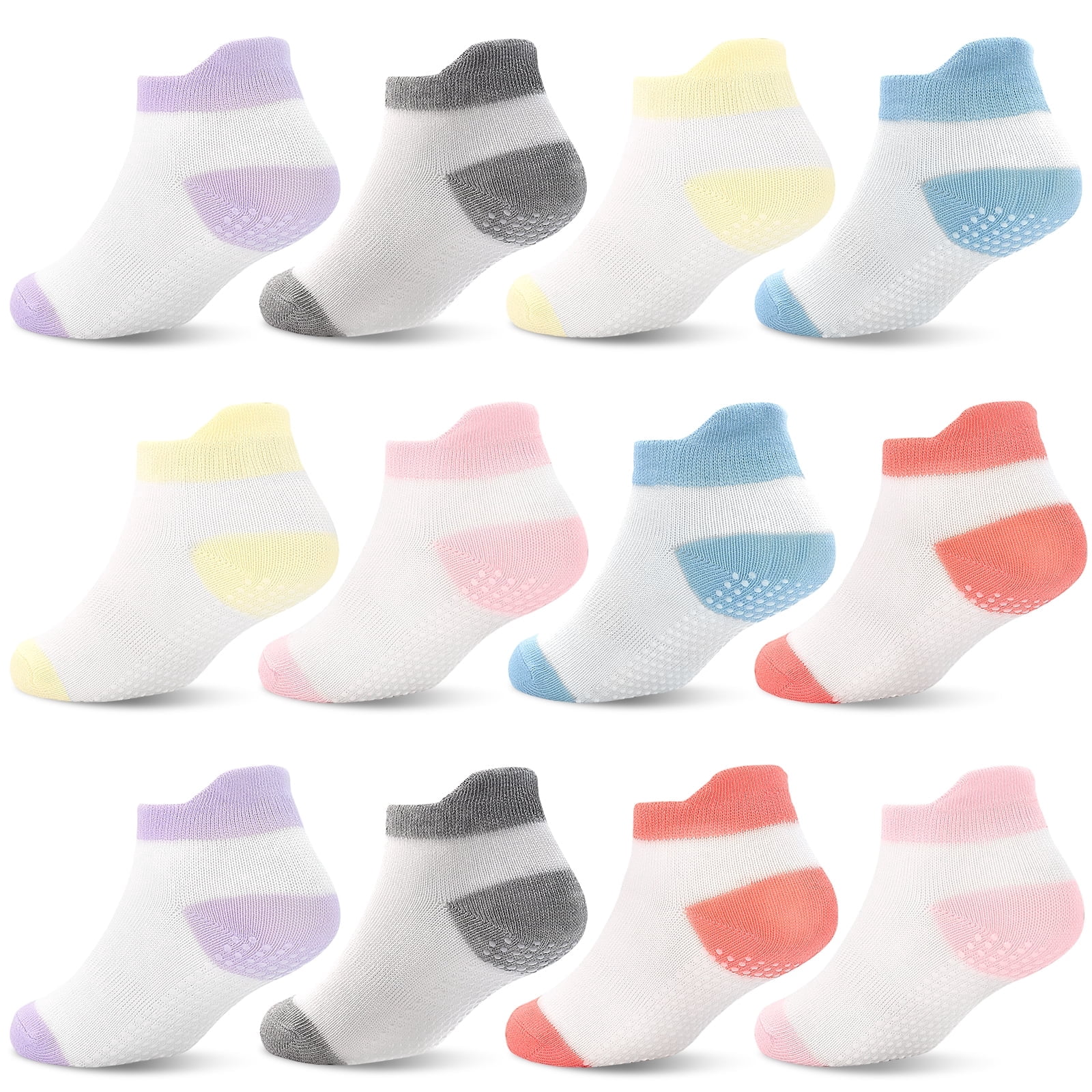 Tphon, Toddler Grip Socks, 12 Pairs, Non-Slip Traction, Cute Baby Socks ...