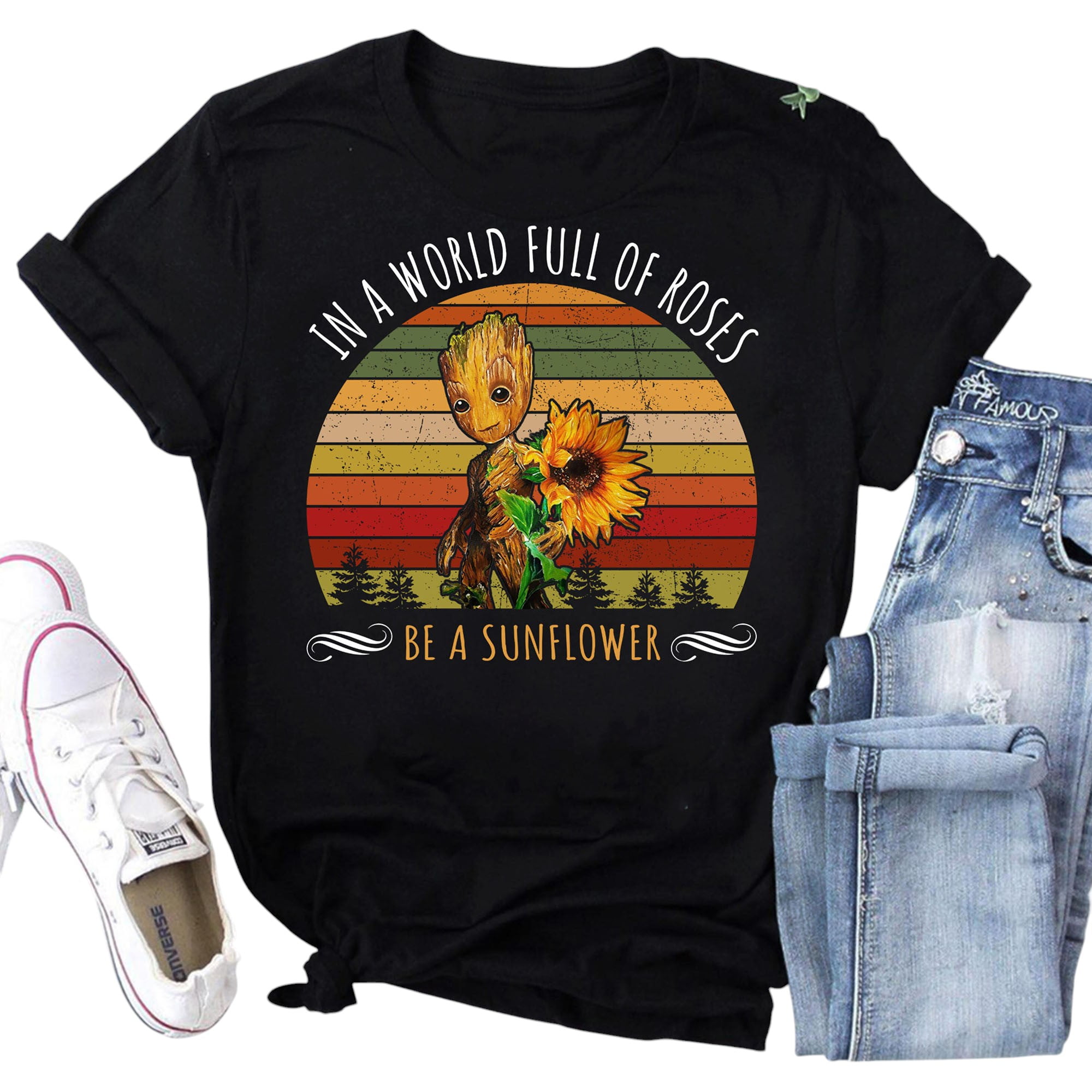Baby Groot In A World Full Of Roses Be A Sunflower Vintage Unisex ...