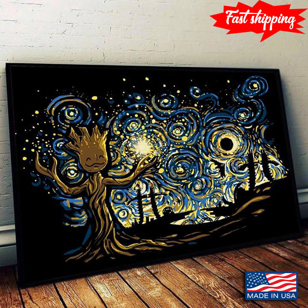 Baby Groot Tree In The Starry Night Vincent Van Gogh 16 x 24 Inch ...