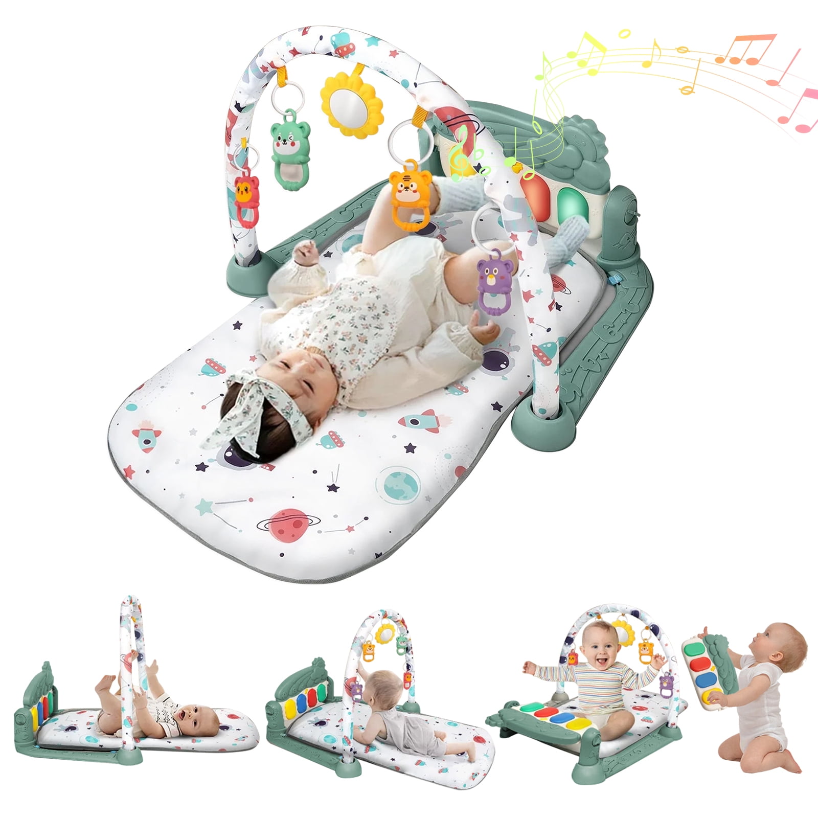 HDJ Baby Gym Activity Piano Playmat, Tummy Time Mat with Side Rails and ...