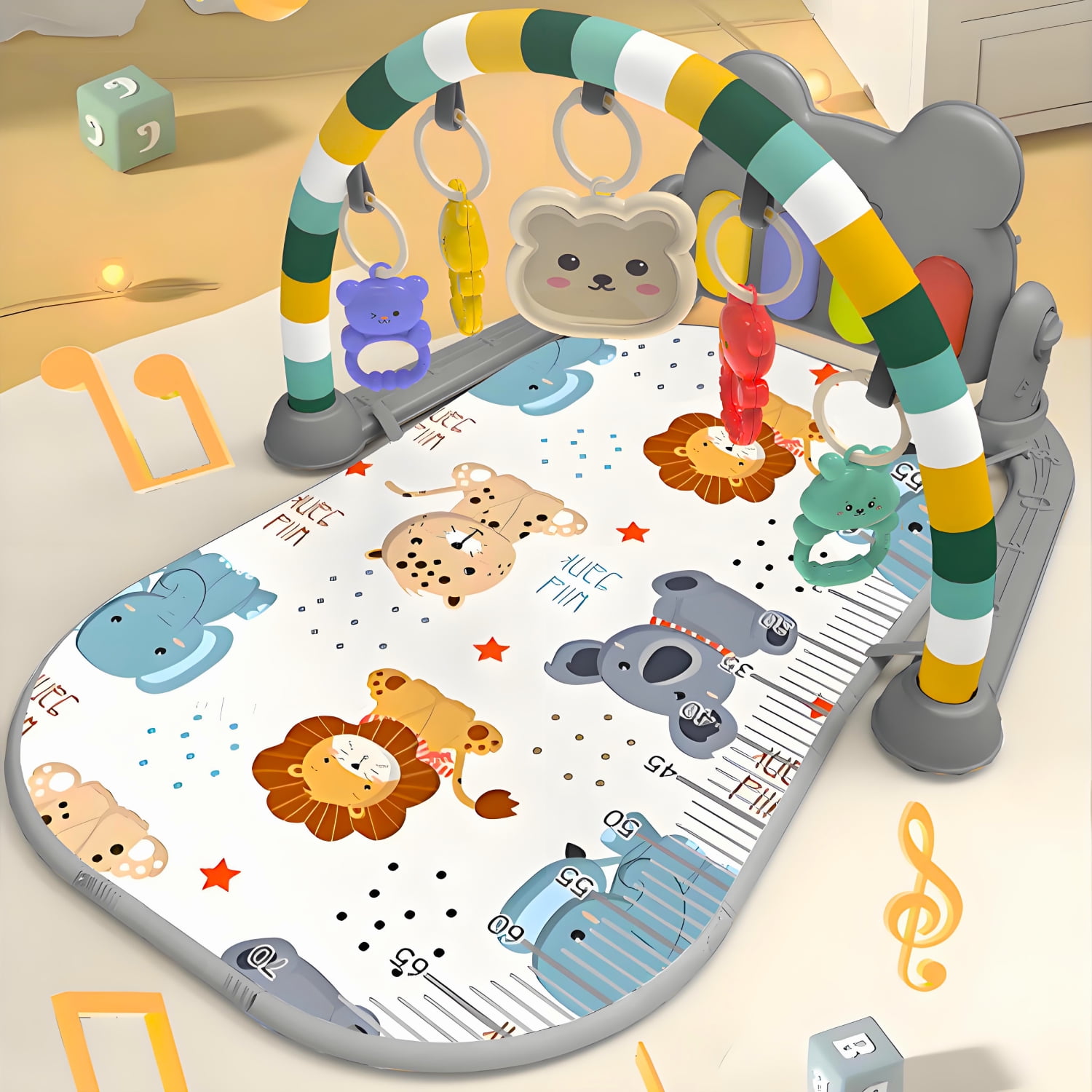 Baby Gym Mat,POPO Upgrade Baby Play Mat with Music and Toys for Boys ...