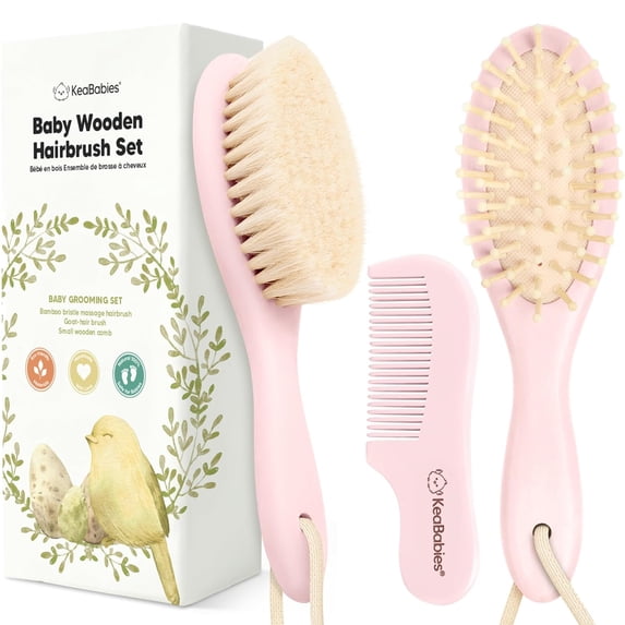 Baby Hair Brush Set for Newborns - Soft Goat Bristle Wooden Baby Brush ...