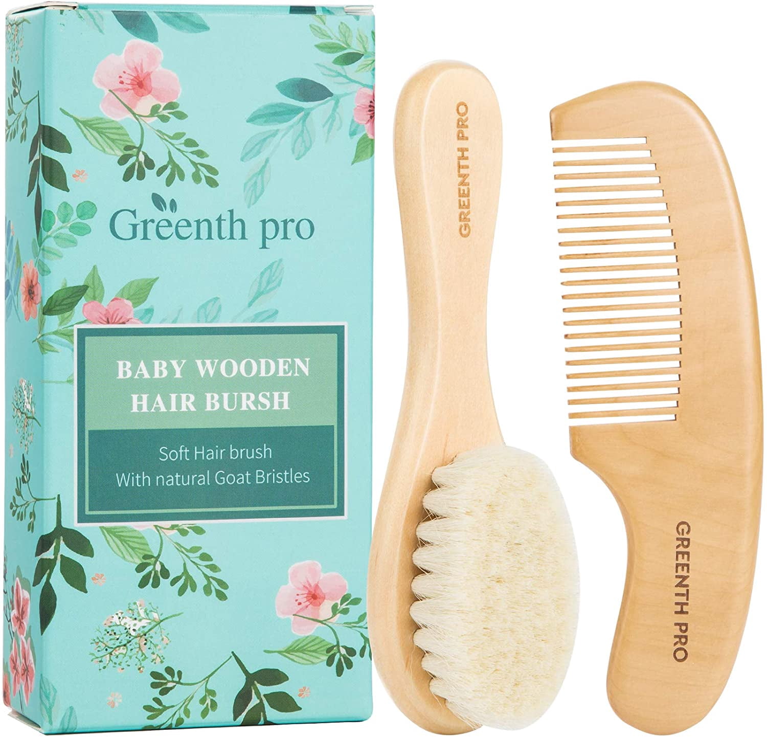 Baby Hair Bush and Comb Set -Nature Lotus Wood with Soft Goat Bristle ...