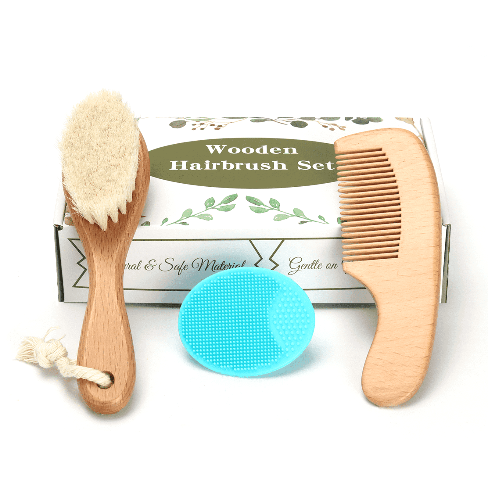 Baby Hair Care Kit, Wooden Natural Goat Bristles Brush Cradle Cap Comb ...
