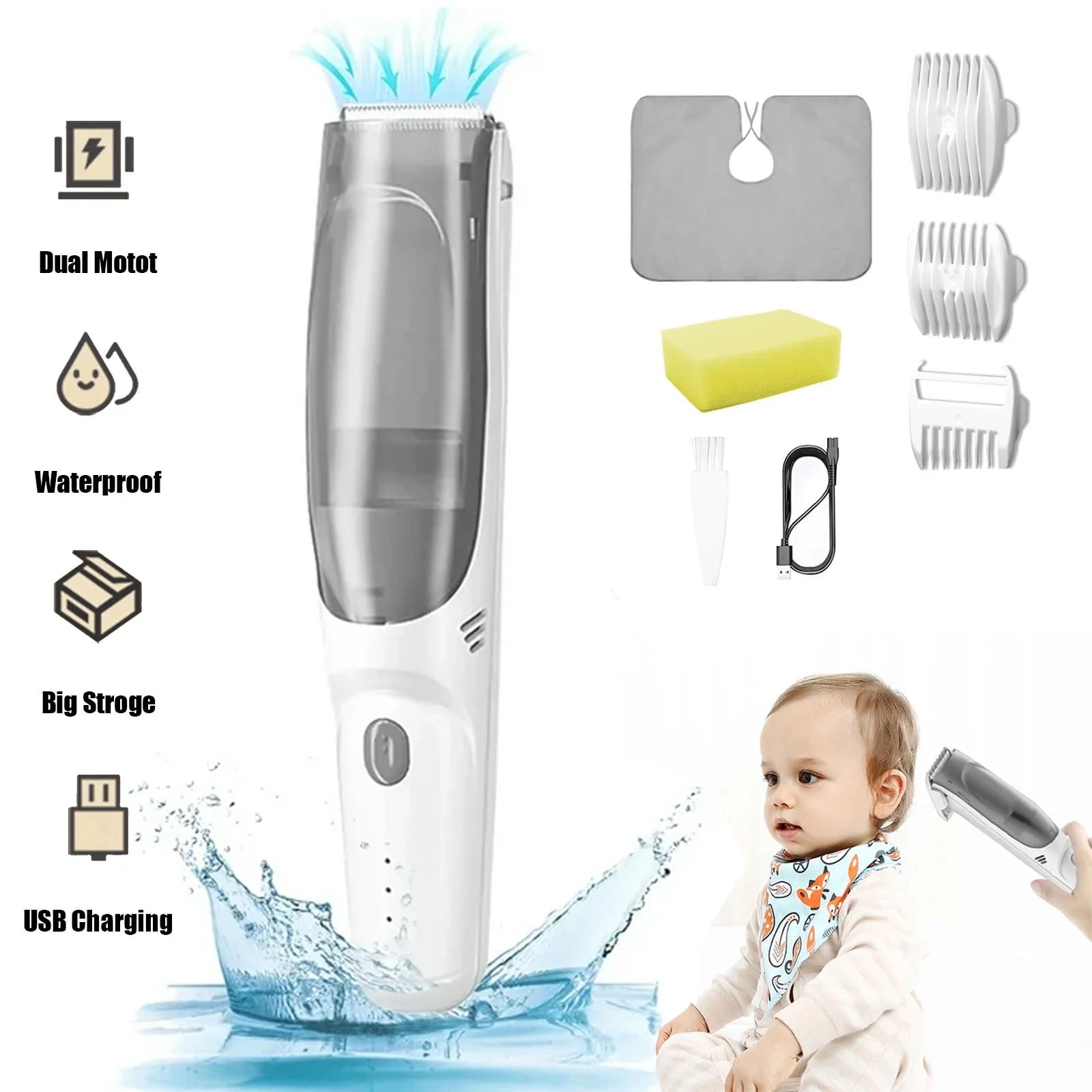Baby Hair Trimmer with Vacuum, Kids Hair Clippers Kit with 3 Guide ...