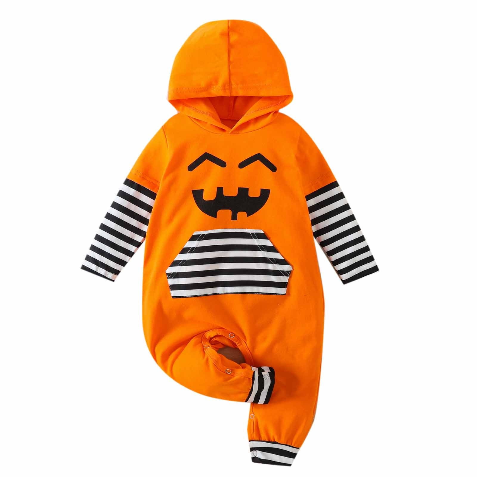 Baby Halloween Outfit Long Sleeve Pumpkin Bodysuit Romper Hooded Baby Outfits 0-6 Months Boys ...