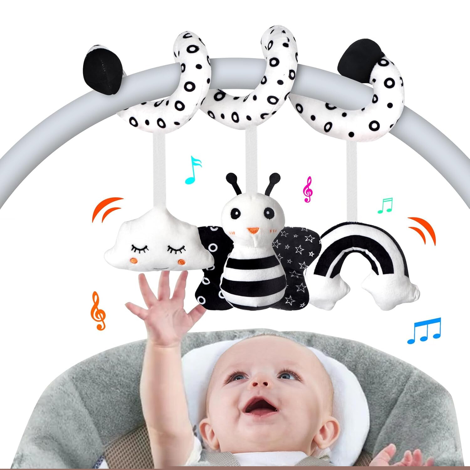 Baby Hanging Stroller and Car Seat Toys, Black and White High Contrast ...