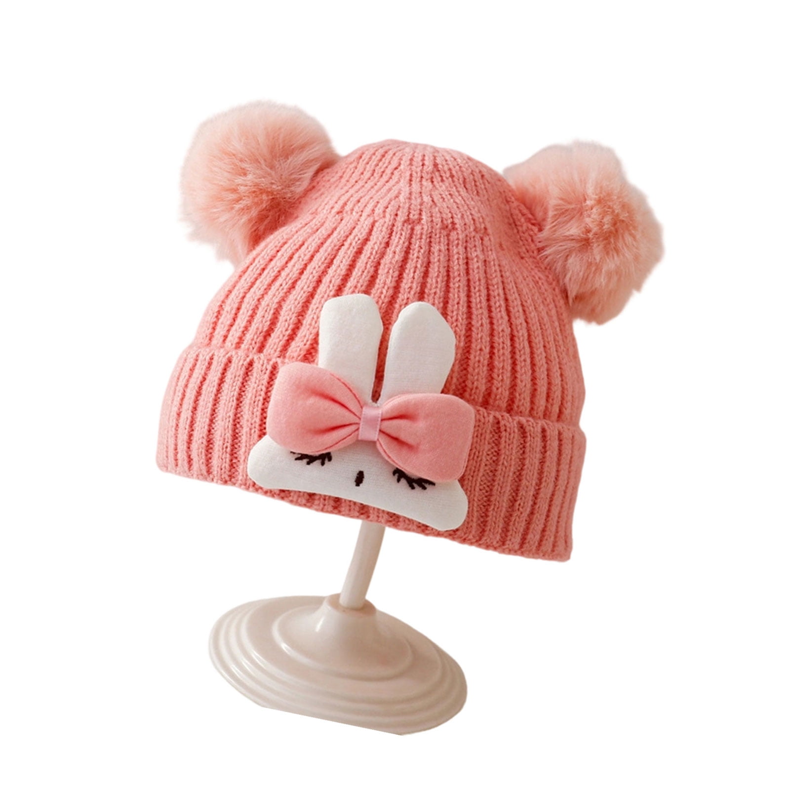Baby Hat Knitted Winter Warm Caps Elastic Crochet Hat with Pompoms ...