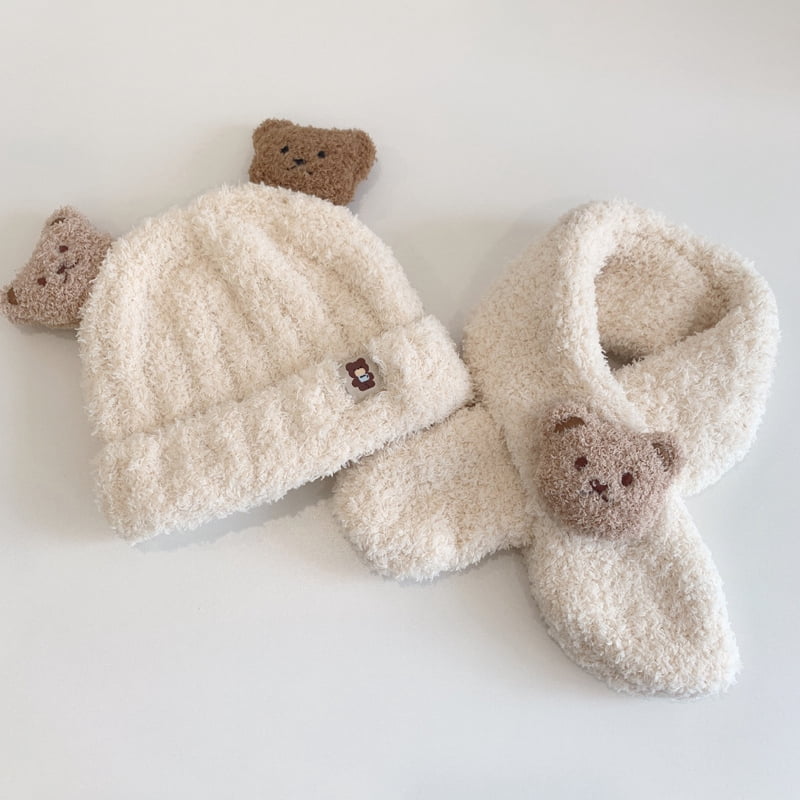 Baby Hat Scarf For Girls Boys Winter Warm Set Cartoon Bear Cold-proof ...