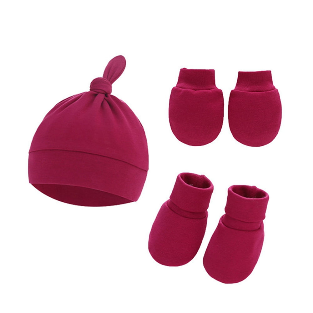 Baby Hat and Mittens Gloves Foot Cover Set Newborn Baby Hats Caps for ...