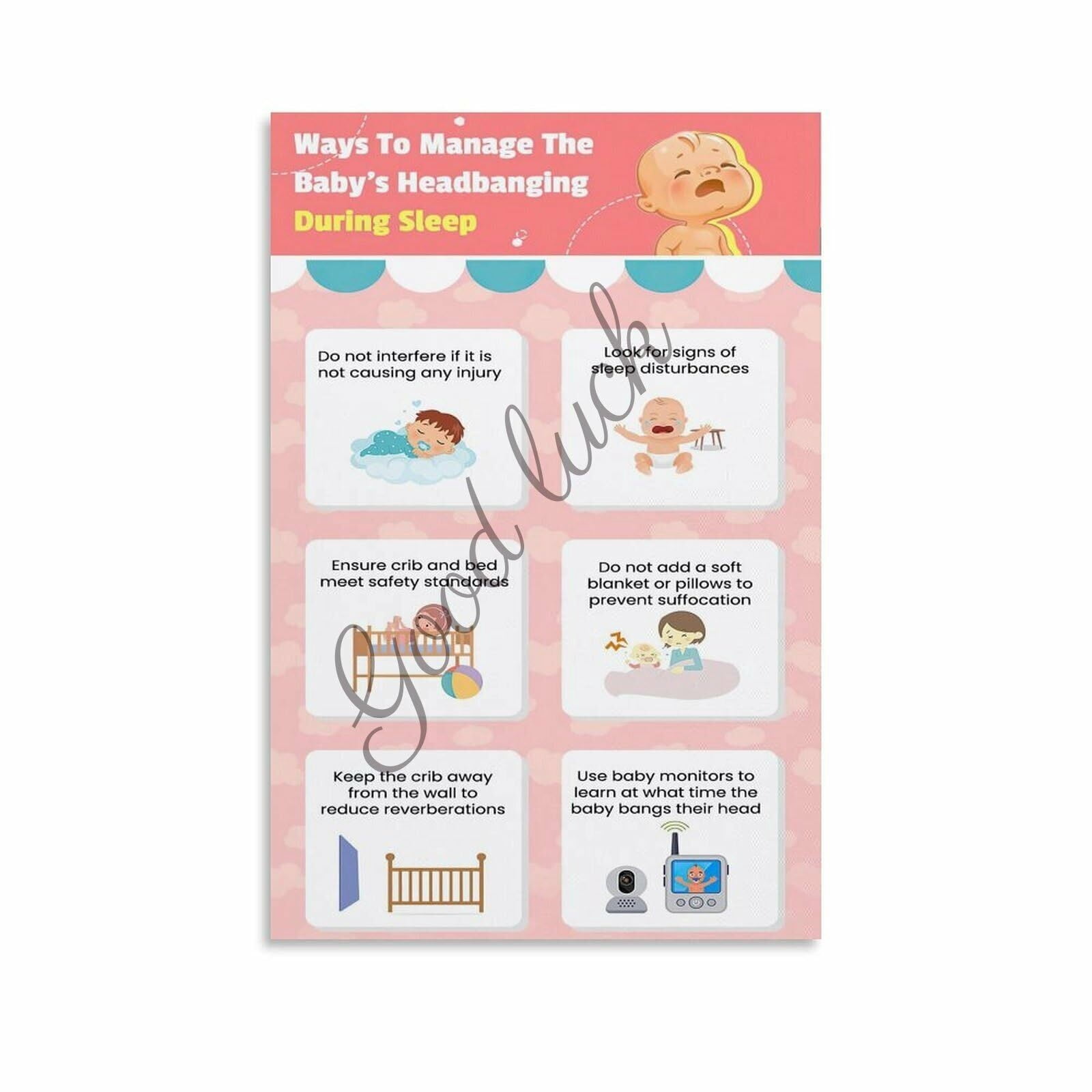 Baby Head Banging&Safe Sleep Guide Poster Children's Room Wall Art ...