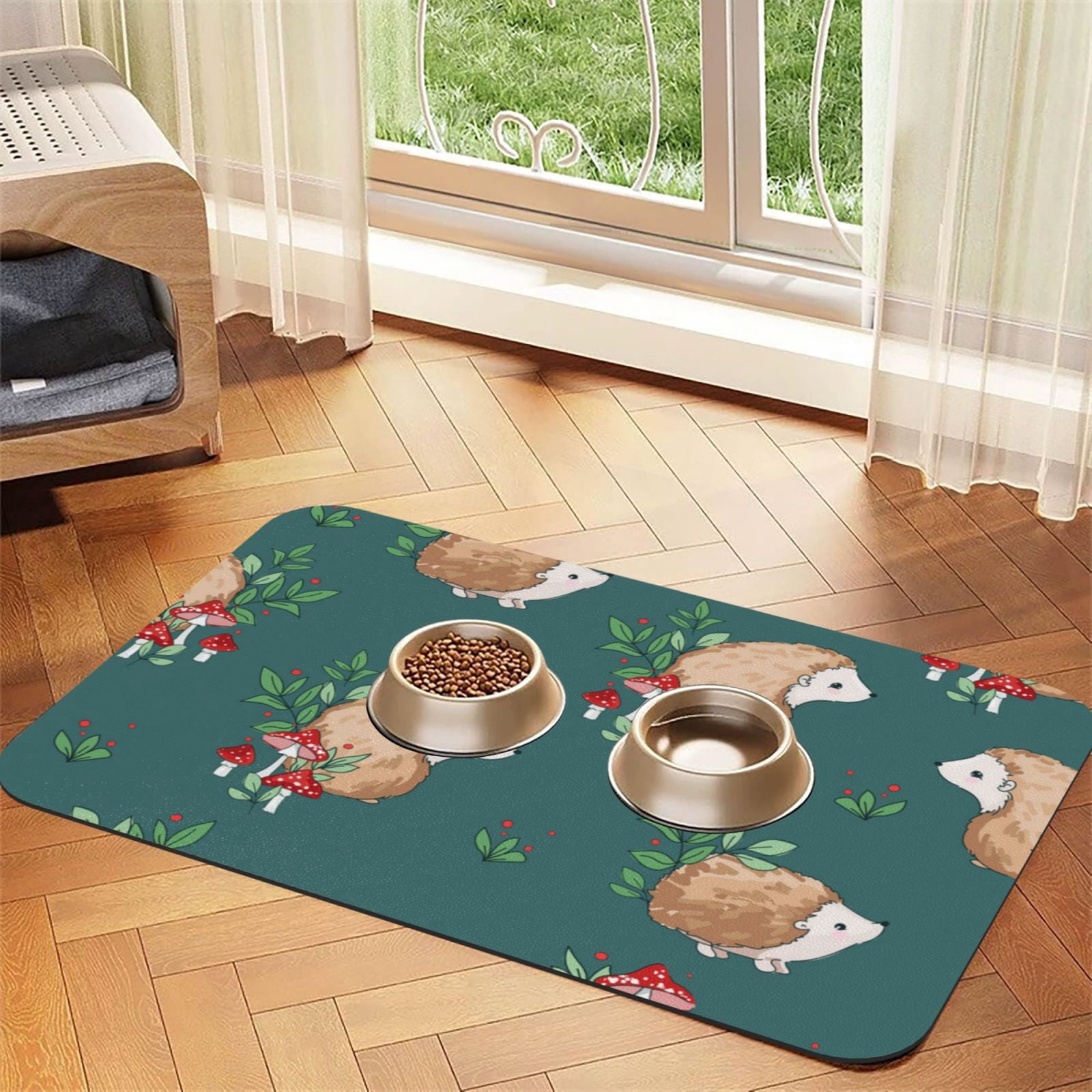 Baby Hedgehog Mushroom Absorbent PU Leather Pet Feeding Placemat Non ...