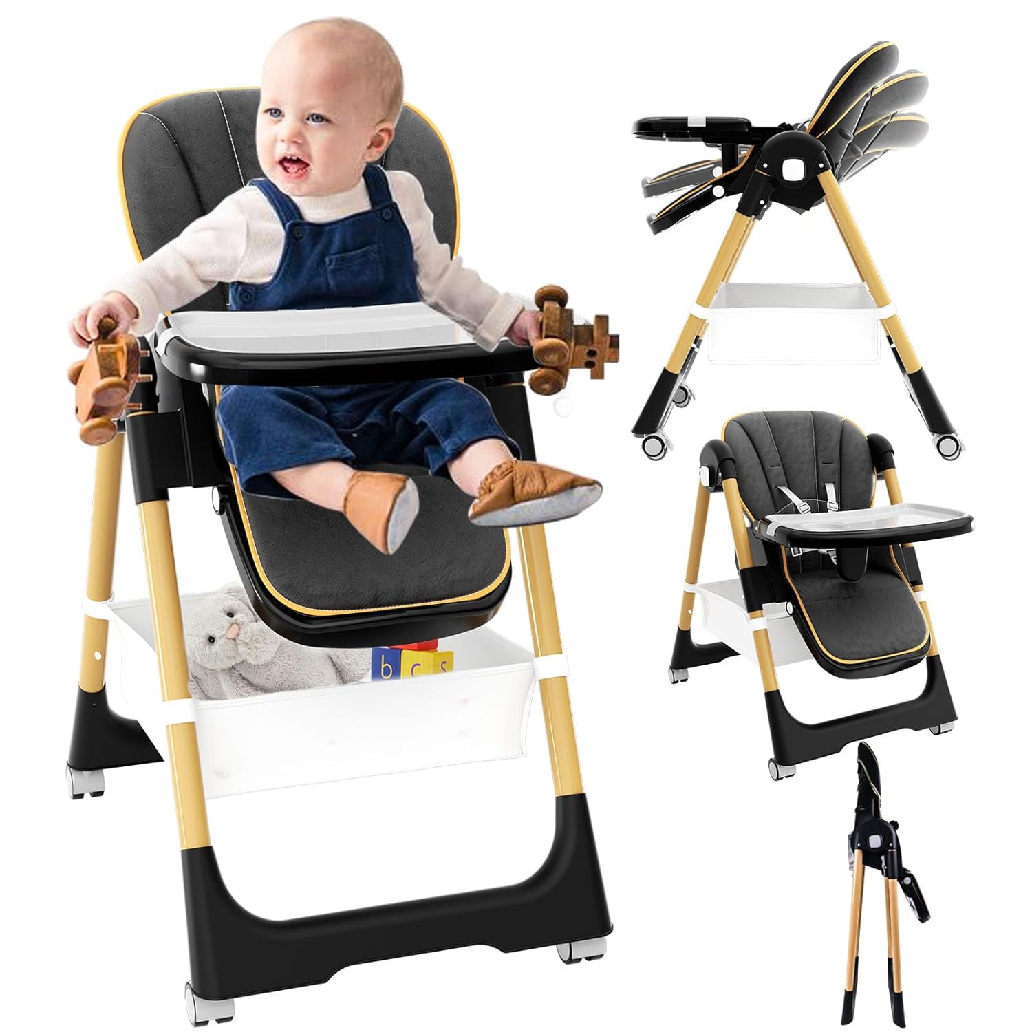 Baby High Chair, 3 Modes Portable High Chair with Wheels, 8-Height ...
