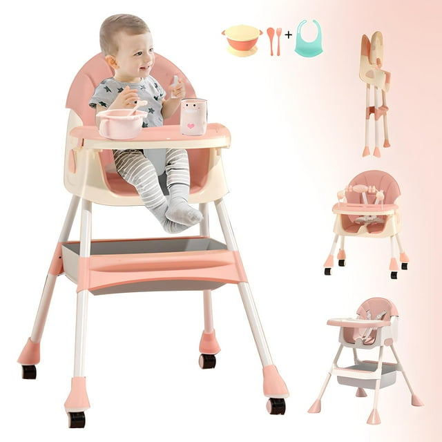 Baby High Chair, 4 in 1 Foldable Toddler Infant Dining Feeding ...