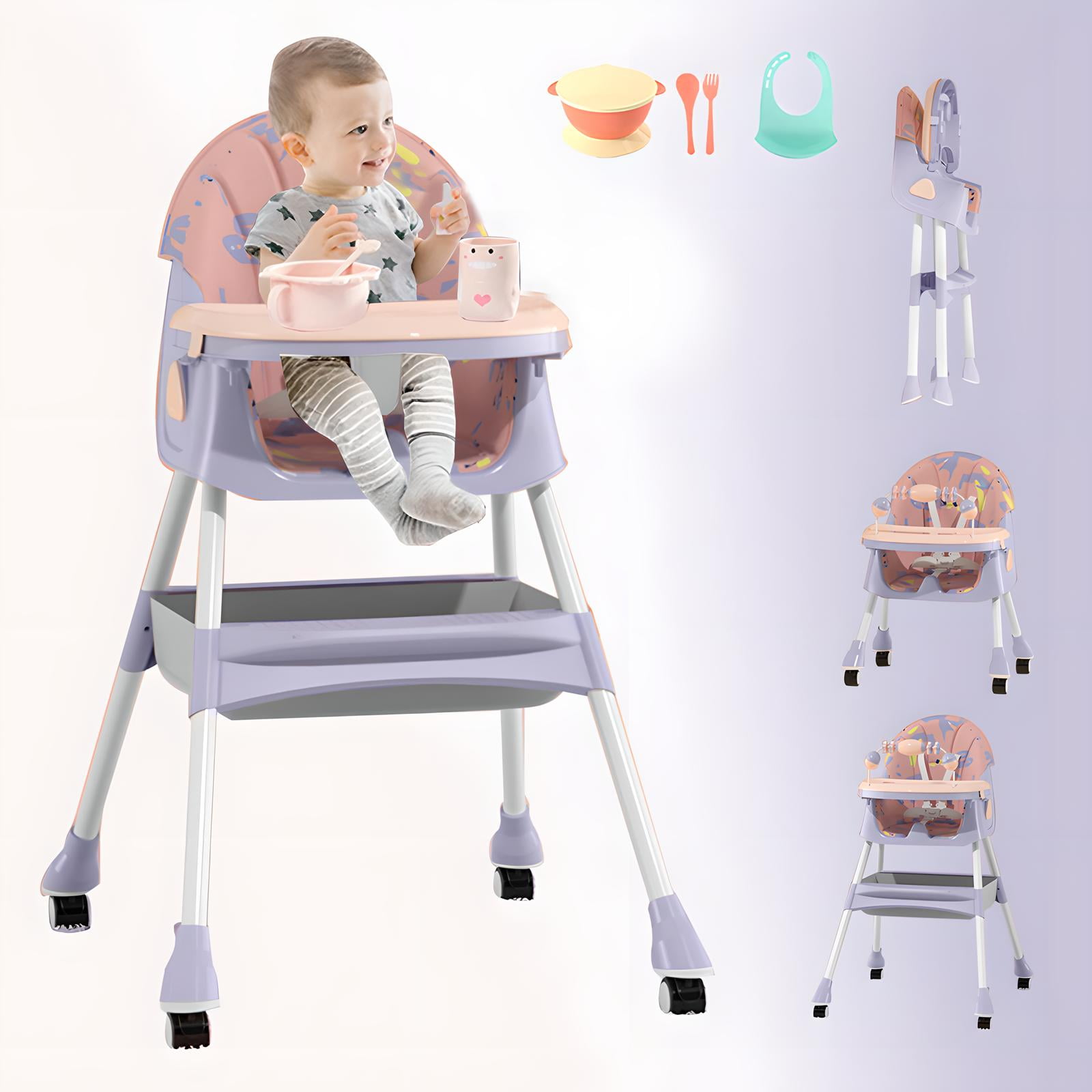 Baby High Chair, 4 in 1 Foldable Toddler Infant Dining Feeding ...