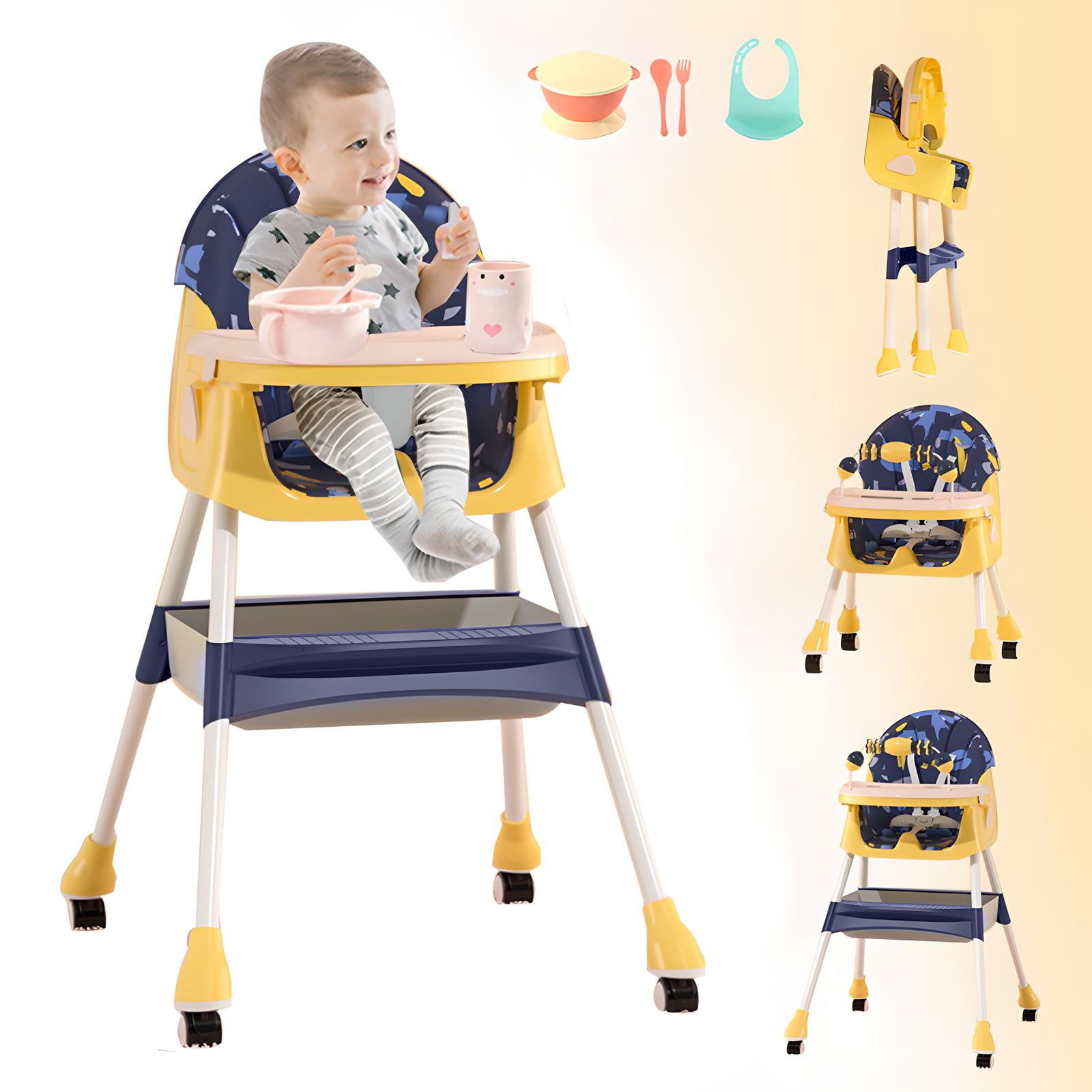 Baby High Chair, 4 in 1 Foldable Toddler Infant Dining Feeding ...