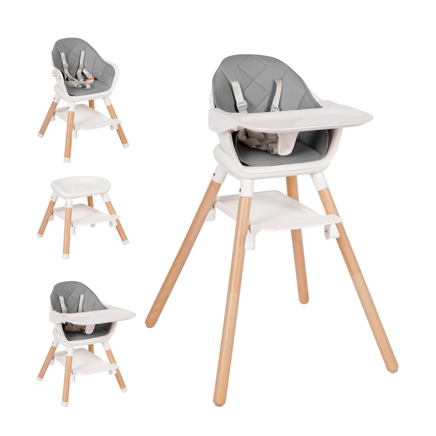 Baby High Chair, 6 in 1 Wooden Convertible High Chairs for Babies and ...