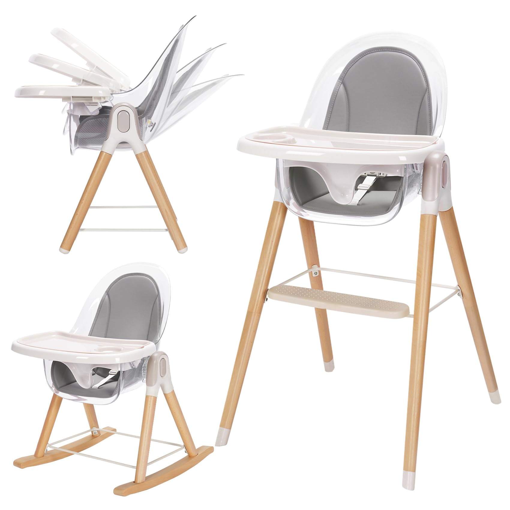 Baby High Chair, 7-in-1 Grow with Family Convertible Wooden High Chair ...