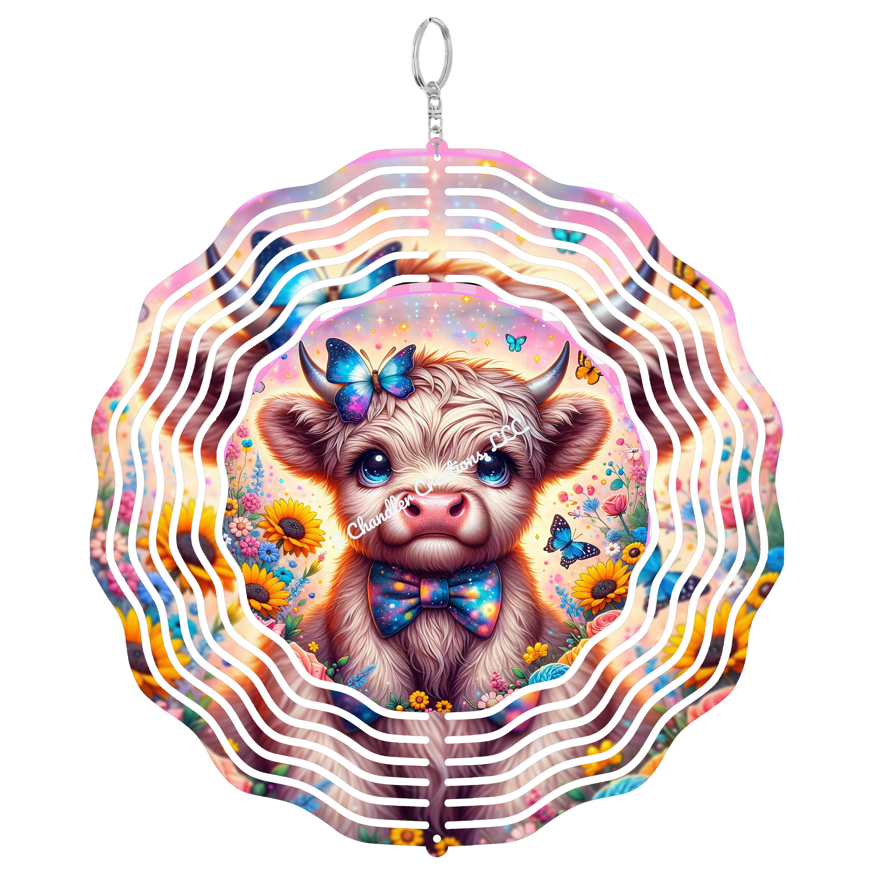 Baby Highland Cow Butterfly 3D Wind Spinner, Cute Animal Metal Art ...