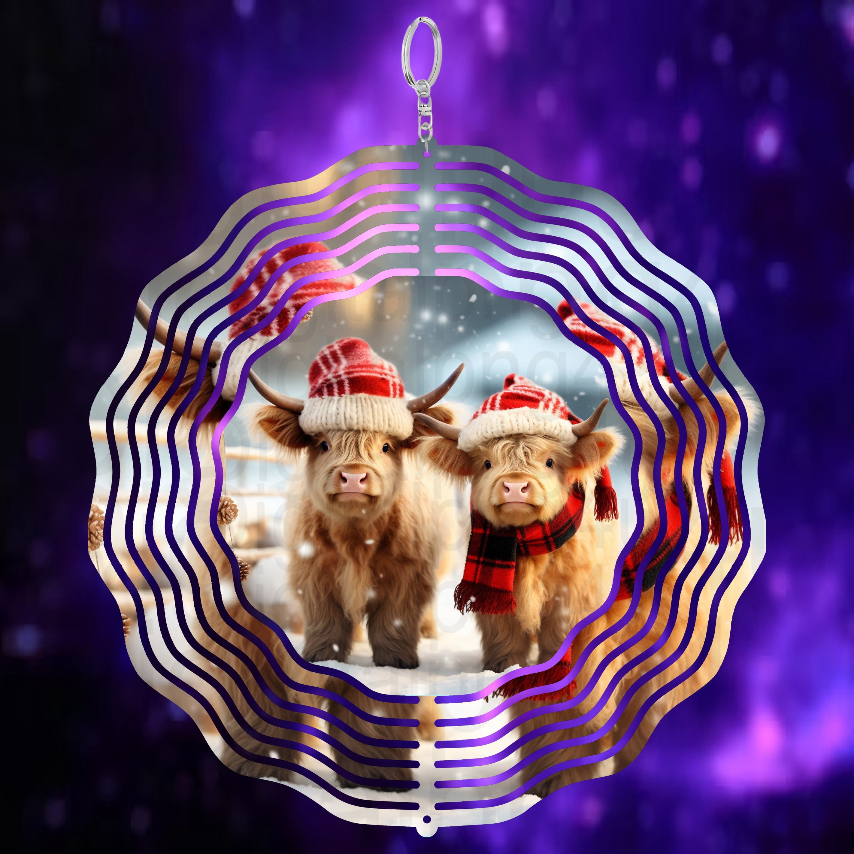 Baby Highland Cow Christmas 3D Wind Spinner Stainless Steel Kinetic ...