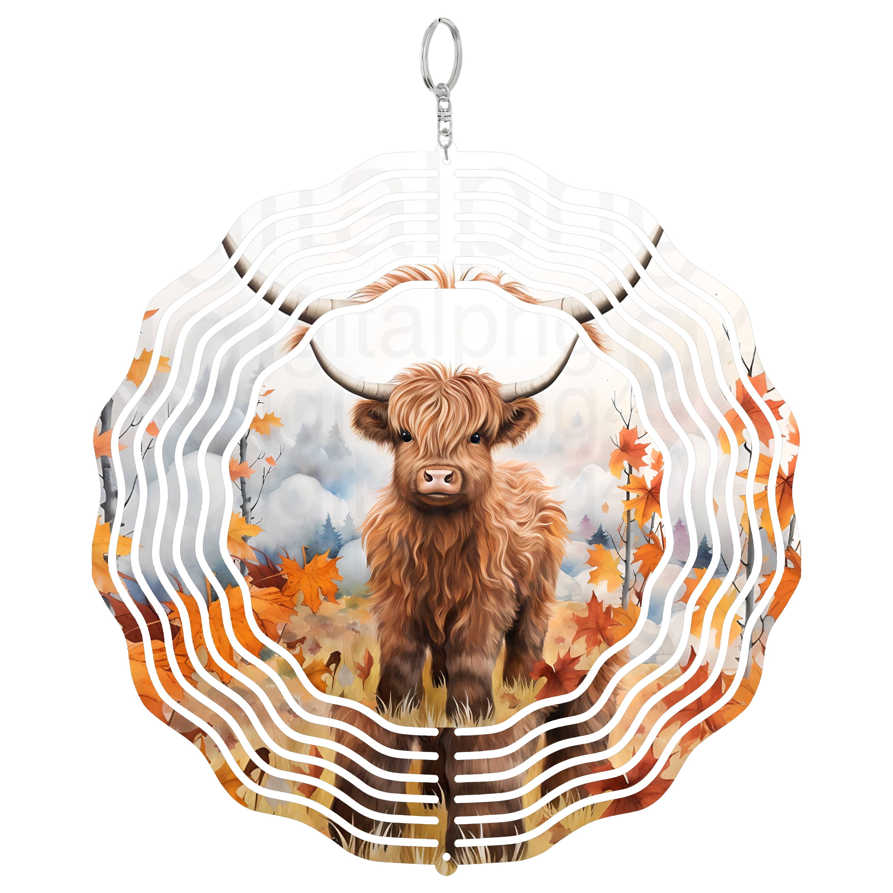 Baby Highland Cow Fall Round 3D Wind Spinner Kinetic Hanging Garden ...