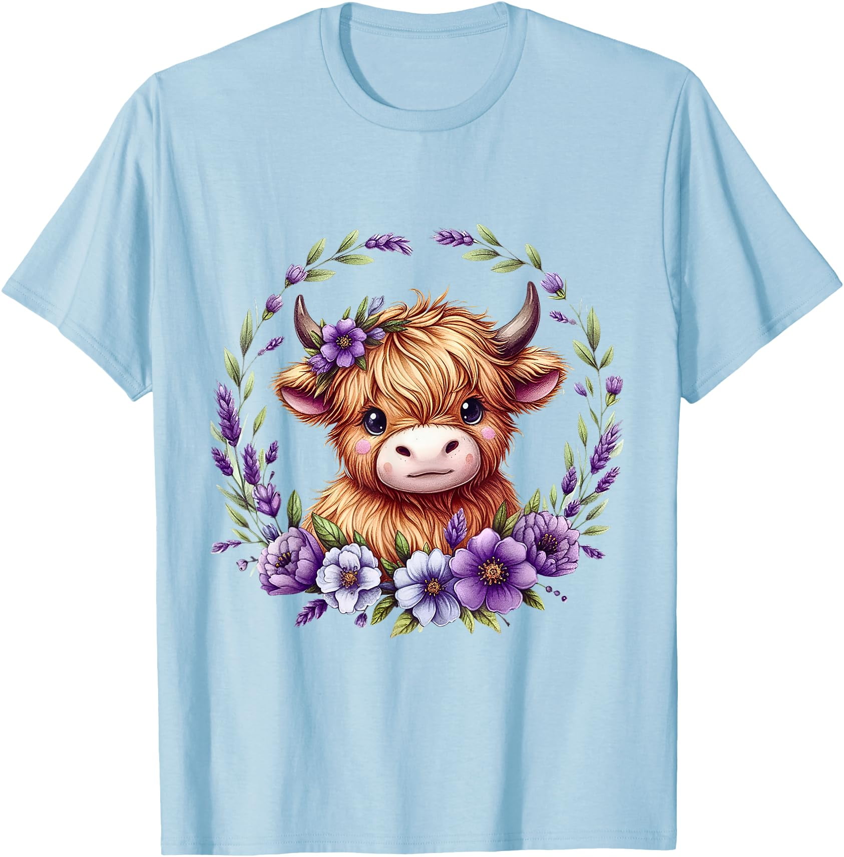 Baby Highland Cow With Purple Flowers Scottish Farm Softstyle Unisex T ...
