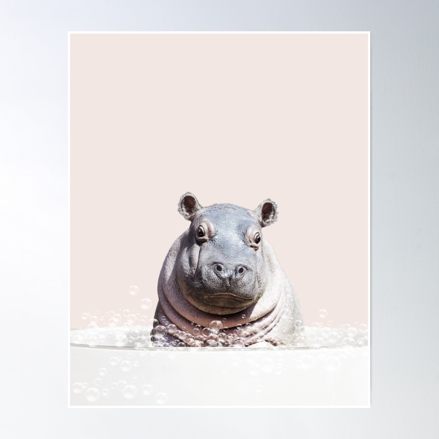 Baby Hippo In Bathtub Pink Print, Hippo Bathing, Animals In Bathtub Art ...