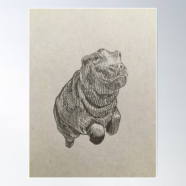 Baby Hippo In Ink Poster Wall Art, Modern Wall Decor For Living Room ...