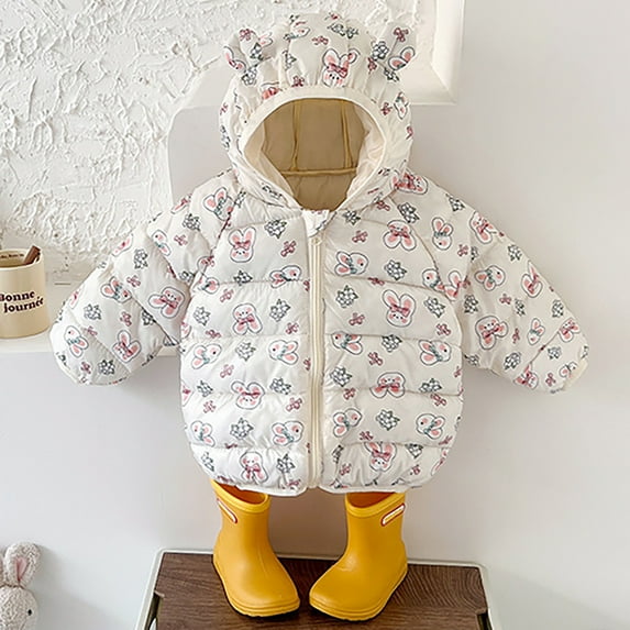 Baby Hooded Padded Winter Coat – Adorable Animal Ear Design Warm Jacket ...