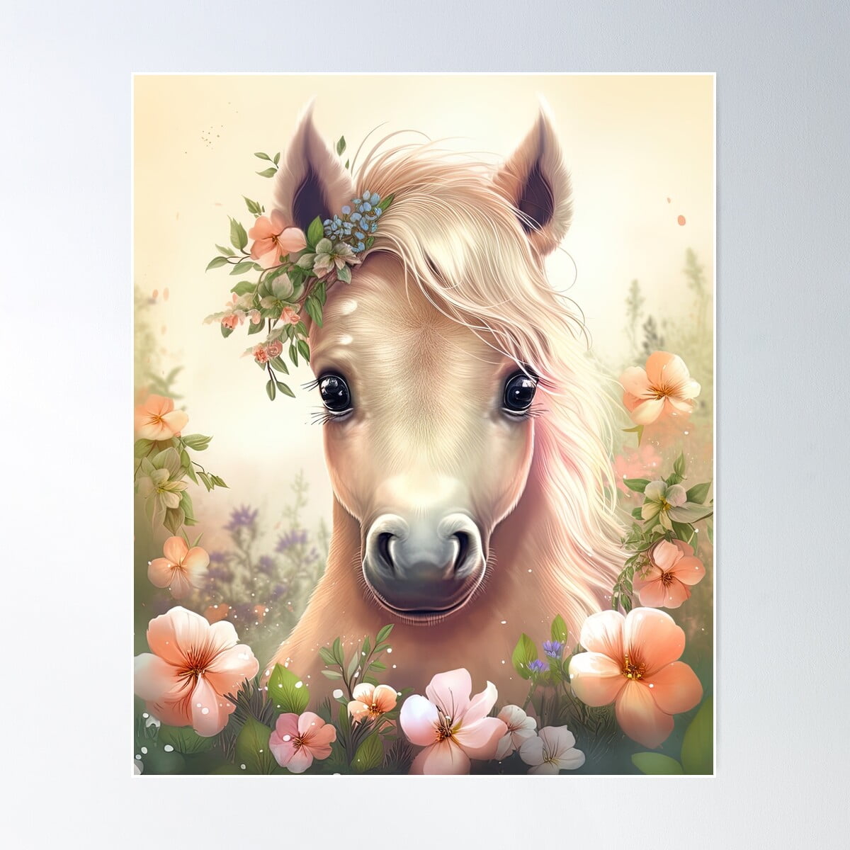 Baby Horse Pony Farm Animal Floral Nursery Graphic Poster Wall Art ...