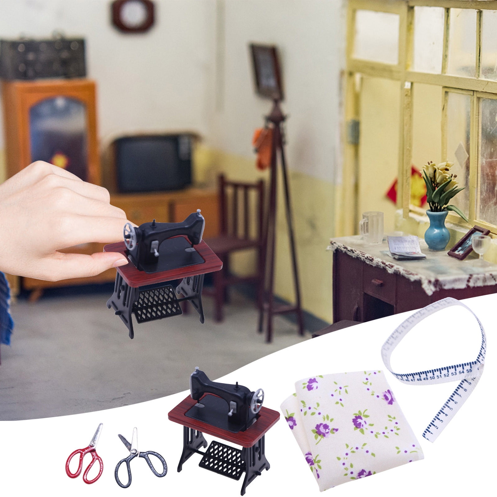 Baby House Mini Simulation Retro Foot Sewing Machine, Small Cloth Doll ...