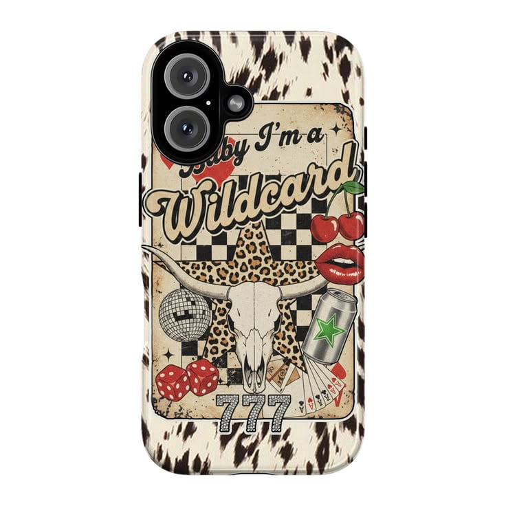 Baby I'm a Wildcard Phone Case, Cow Print Western Cowgirl Collage ...