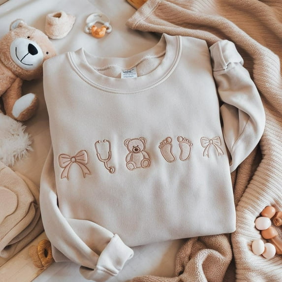 Baby Icons Embroideried Sweatshirt | Cute Stethoscope & Teddy Bear Mama ...