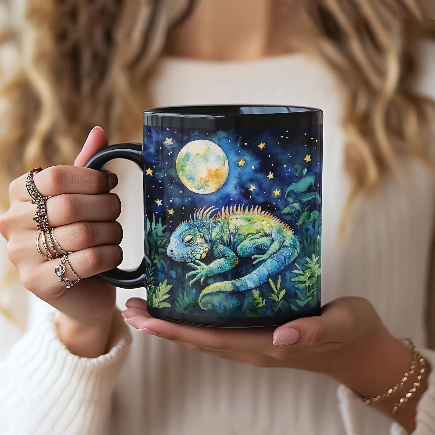 Baby Iguana Sleeping in Rain forest with Flower and Stars, Cute Animal ...