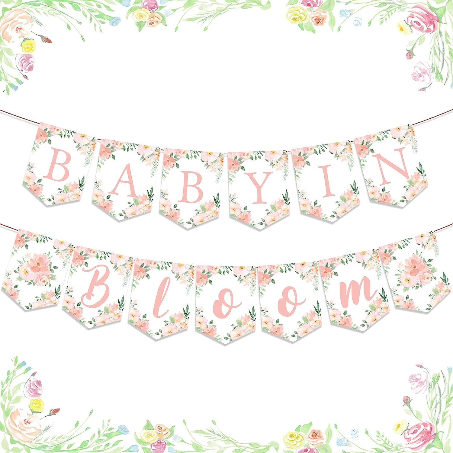 Floral 'Baby In Bloom' Banner for Baby Shower, Girl Gender Reveal and ...