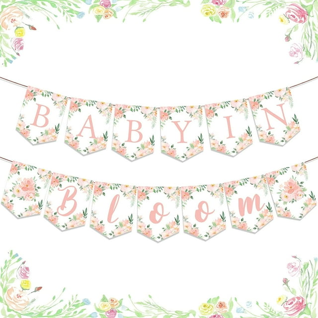 Floral 'Baby In Bloom' Banner for Baby Shower, Girl Gender Reveal and ...