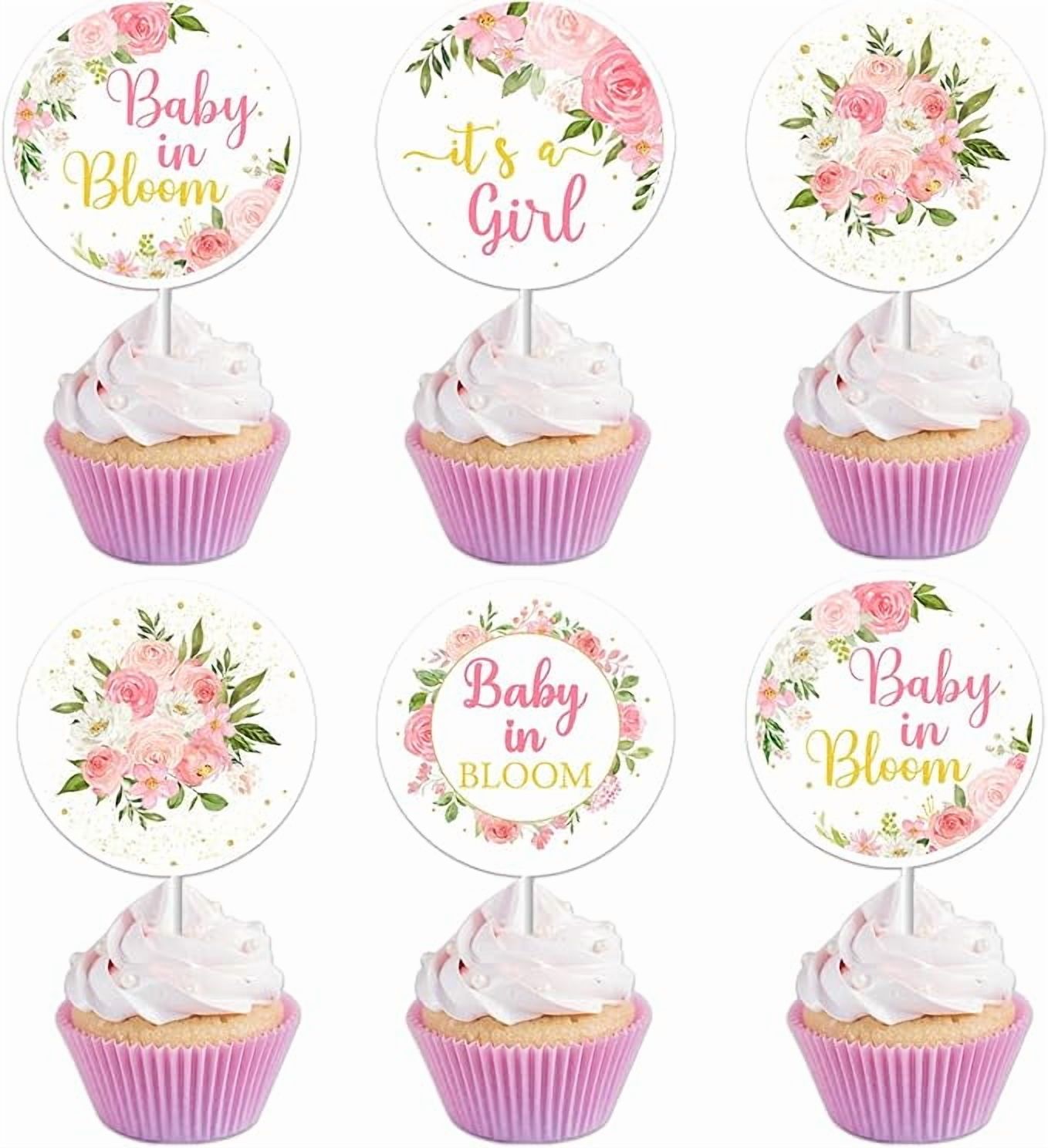 Baby In Bloom Cupcake Toppers Baby Shower for Girl, Pink Floral Baby ...