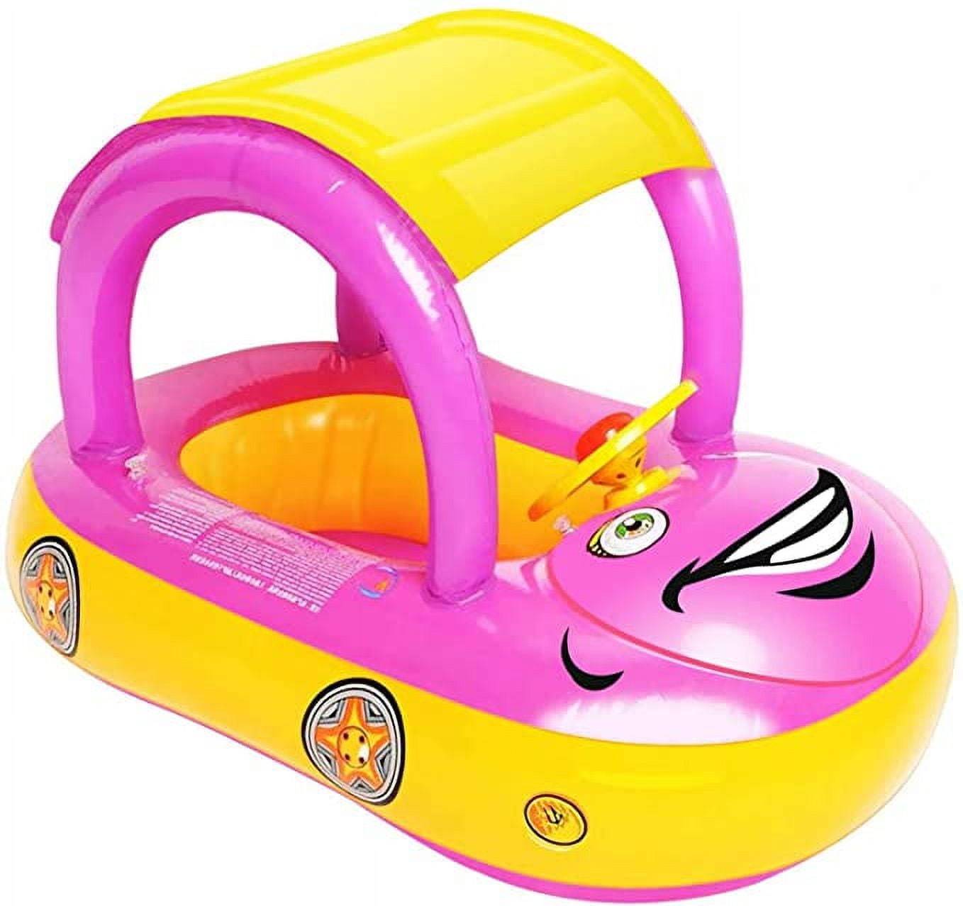 Baby Inflatable Pool Float with Canopy, Car Shaped Babies Swim Float Boat with Sunshade Safty ...