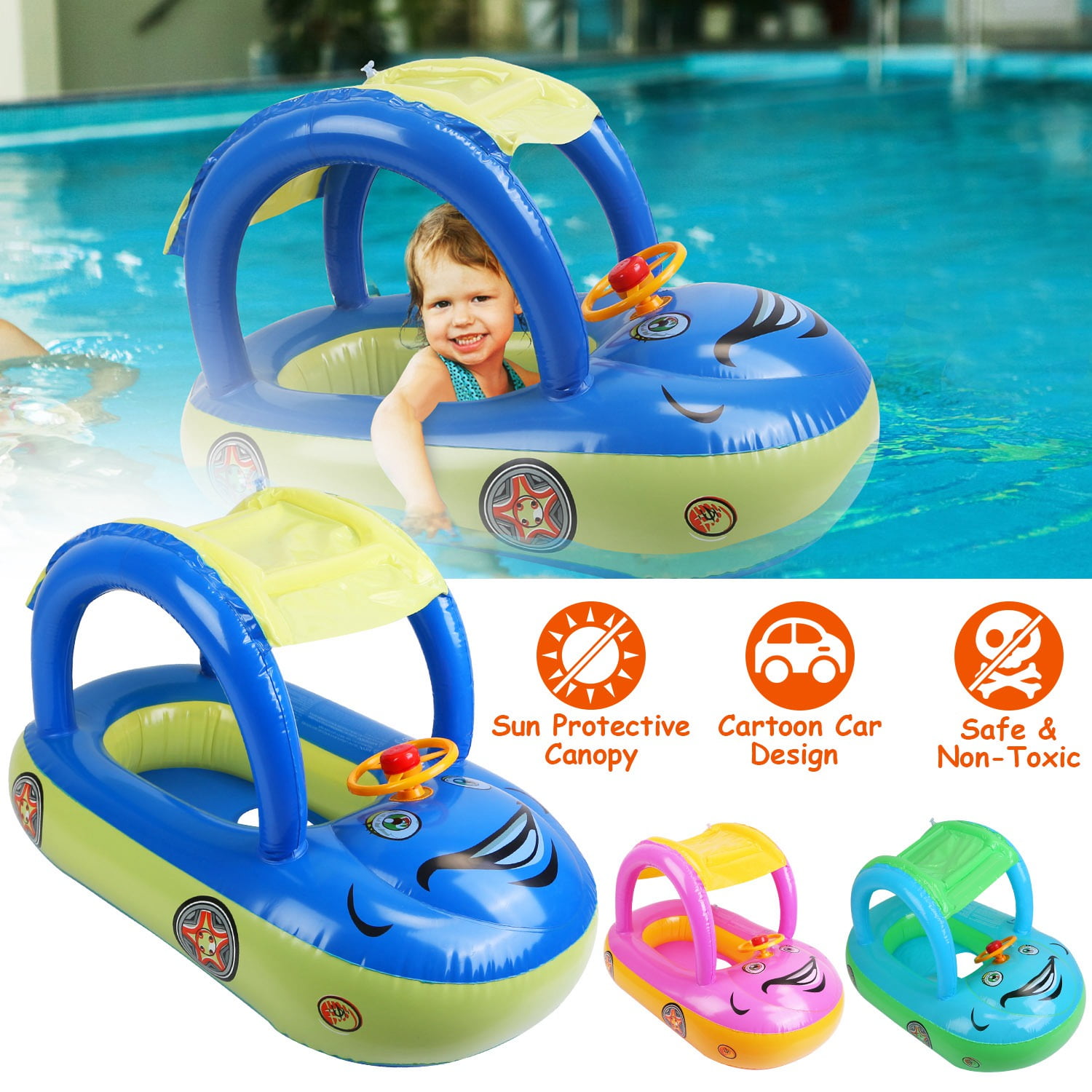 Baby Inflatable Pool Float,Car Shaped Baby Swim Float Boat for 1-3 ...