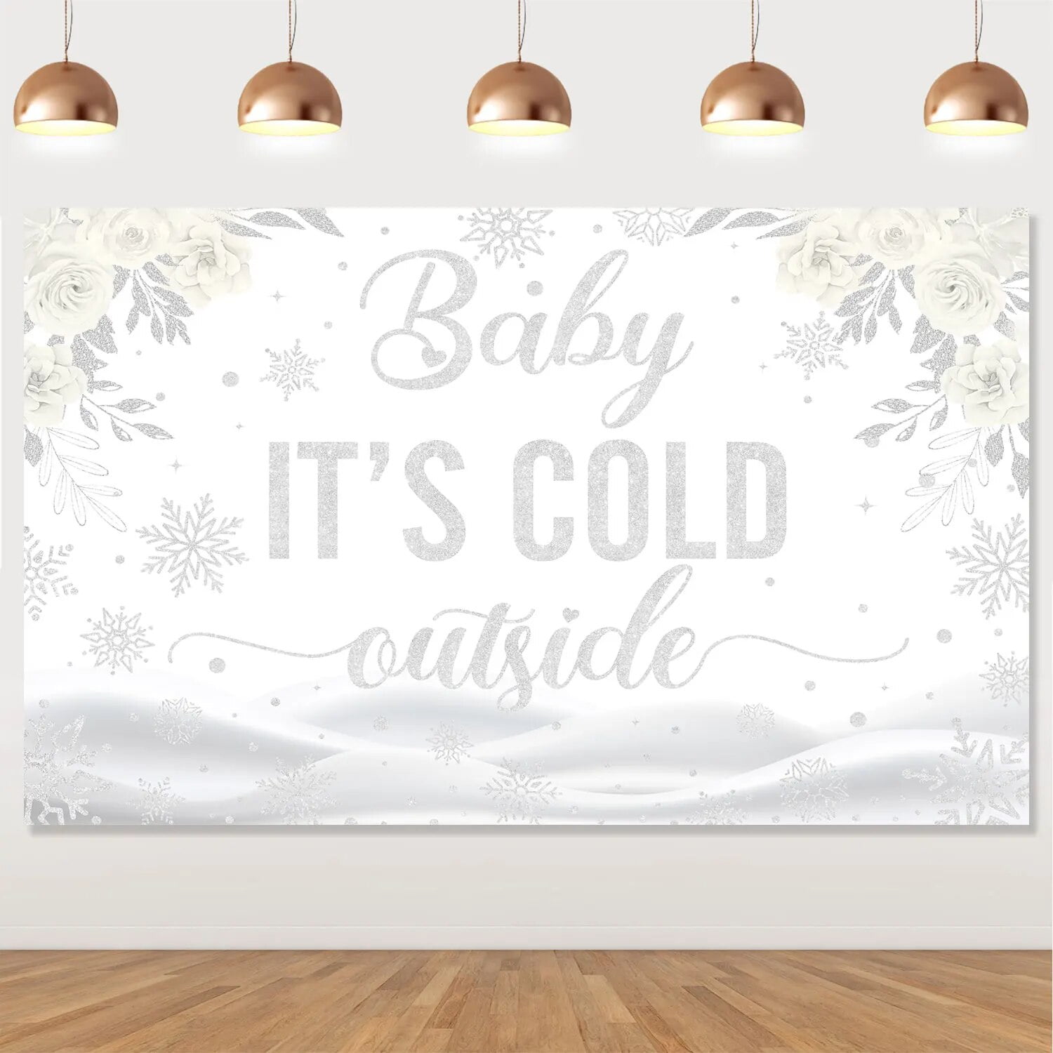 Baby It's Cold Outside Decor Backdrop, Winter Wonderland, Silver ...
