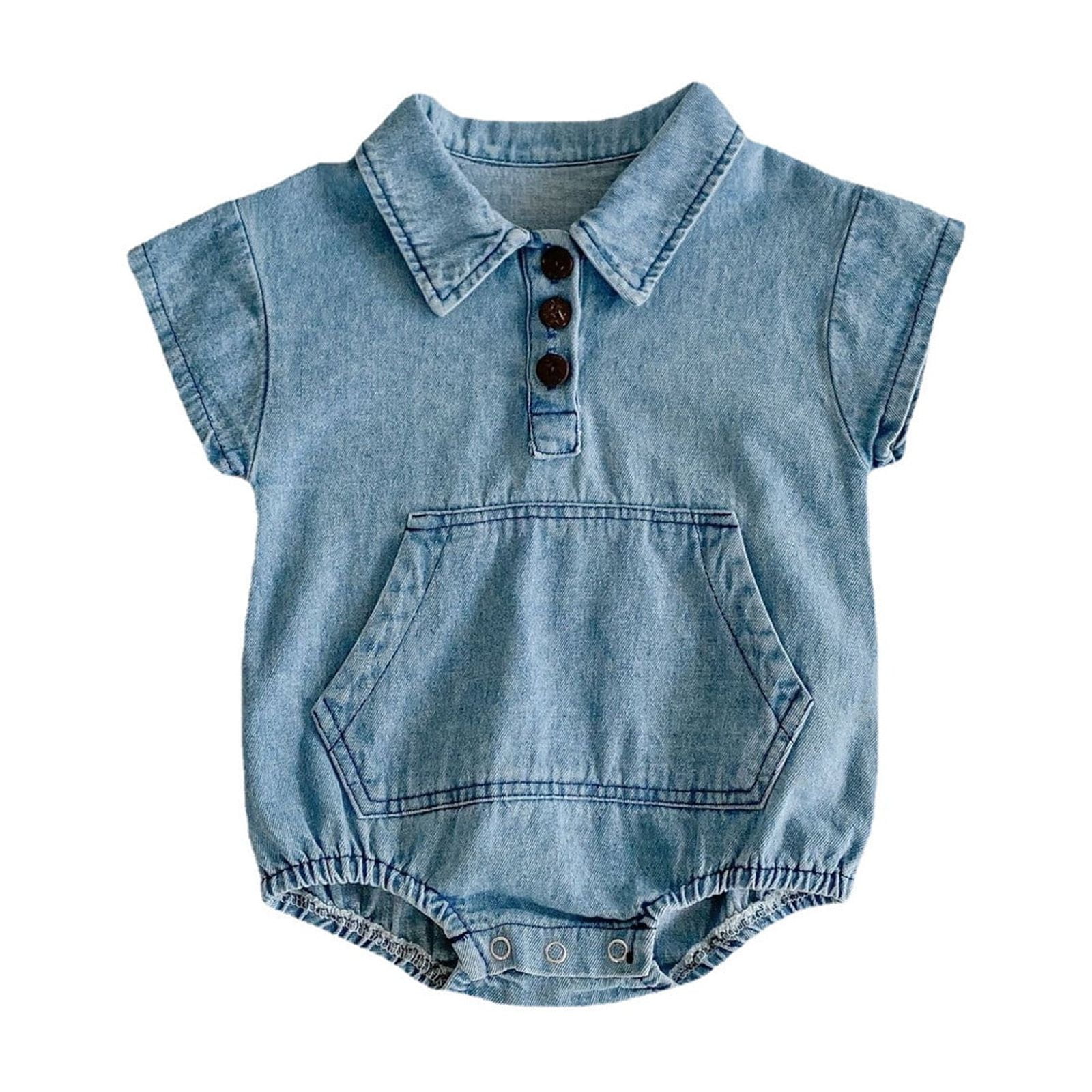 Baby Jean Bodysuit Newborn Denim Rompers Cotton Short Sleeve Polos ...
