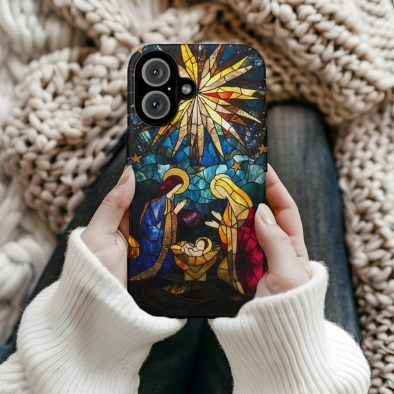 Baby Jesus Bethlehem Glass Art Holiday Case for iPhone 17 16 15 14 13 ...