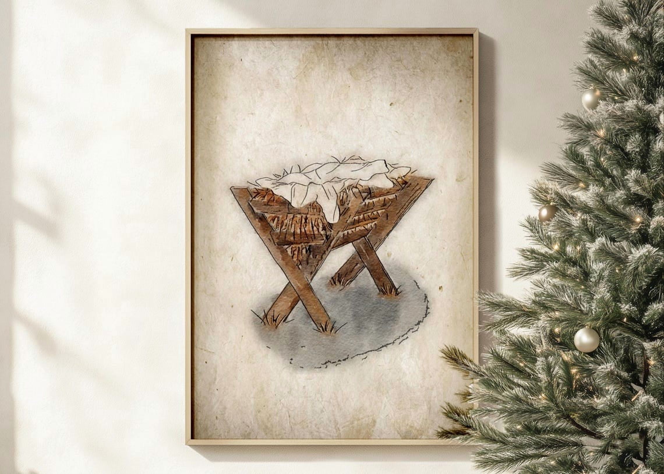 Baby Jesus Manger Scene Wall Art, Rustic Christmas Story Hand Nativity ...