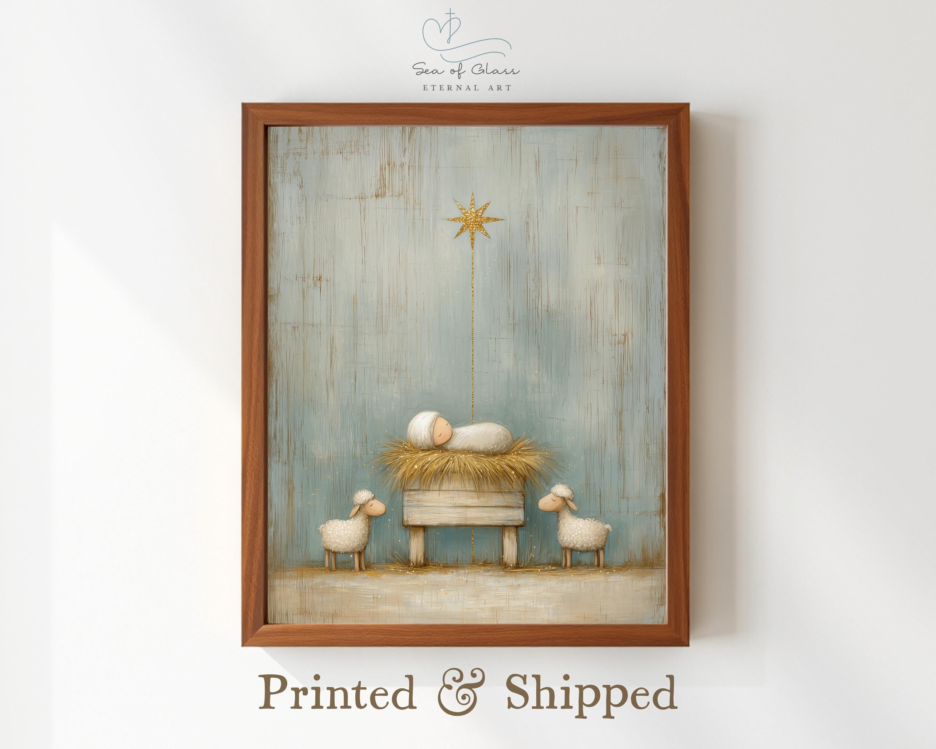 Baby Jesus Nativity Poster Farmhouse Manger Scene Warm Present Vintage ...