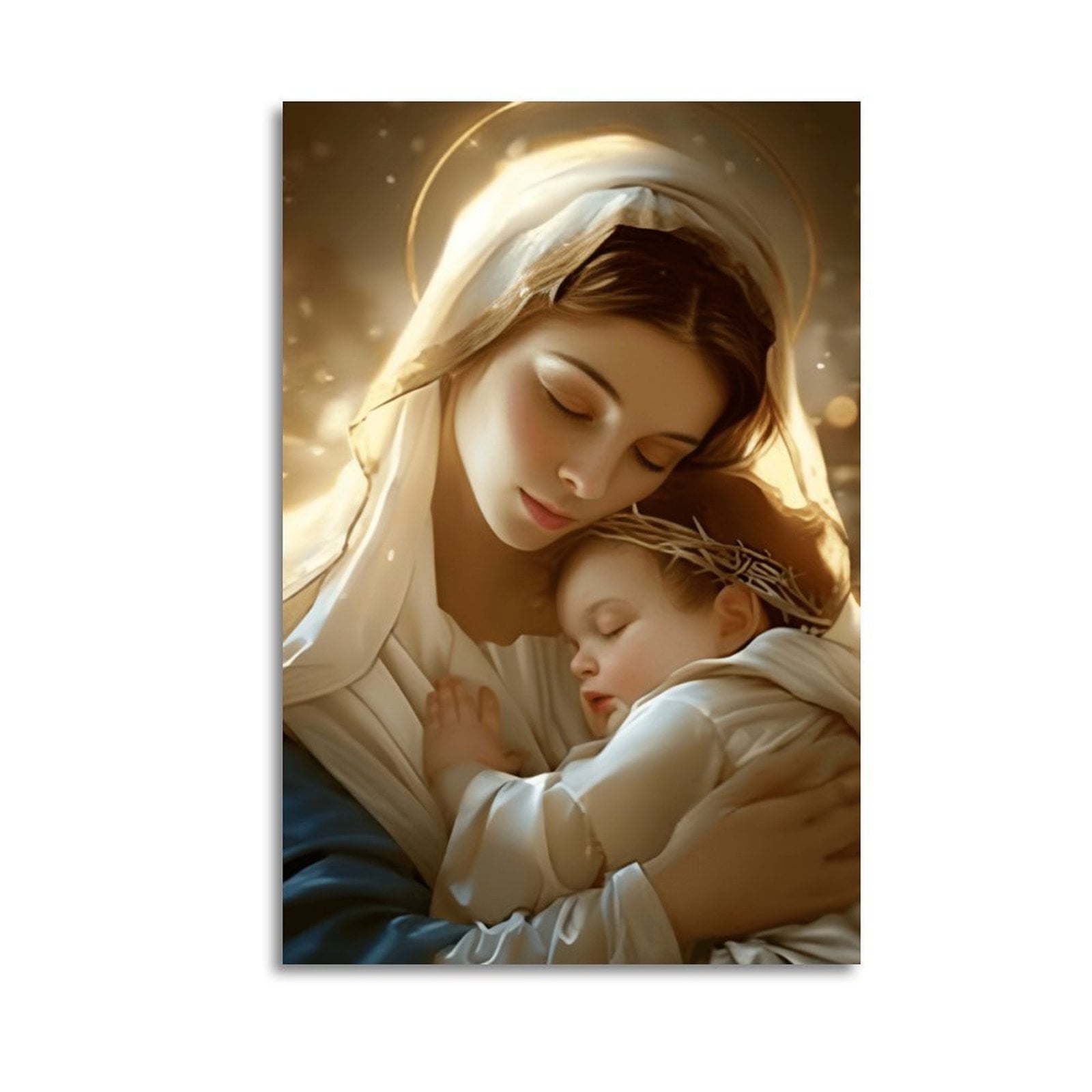 Baby Jesus Nestled in Virgin Mary Poster Wrapped Wooden Frame Wall ...