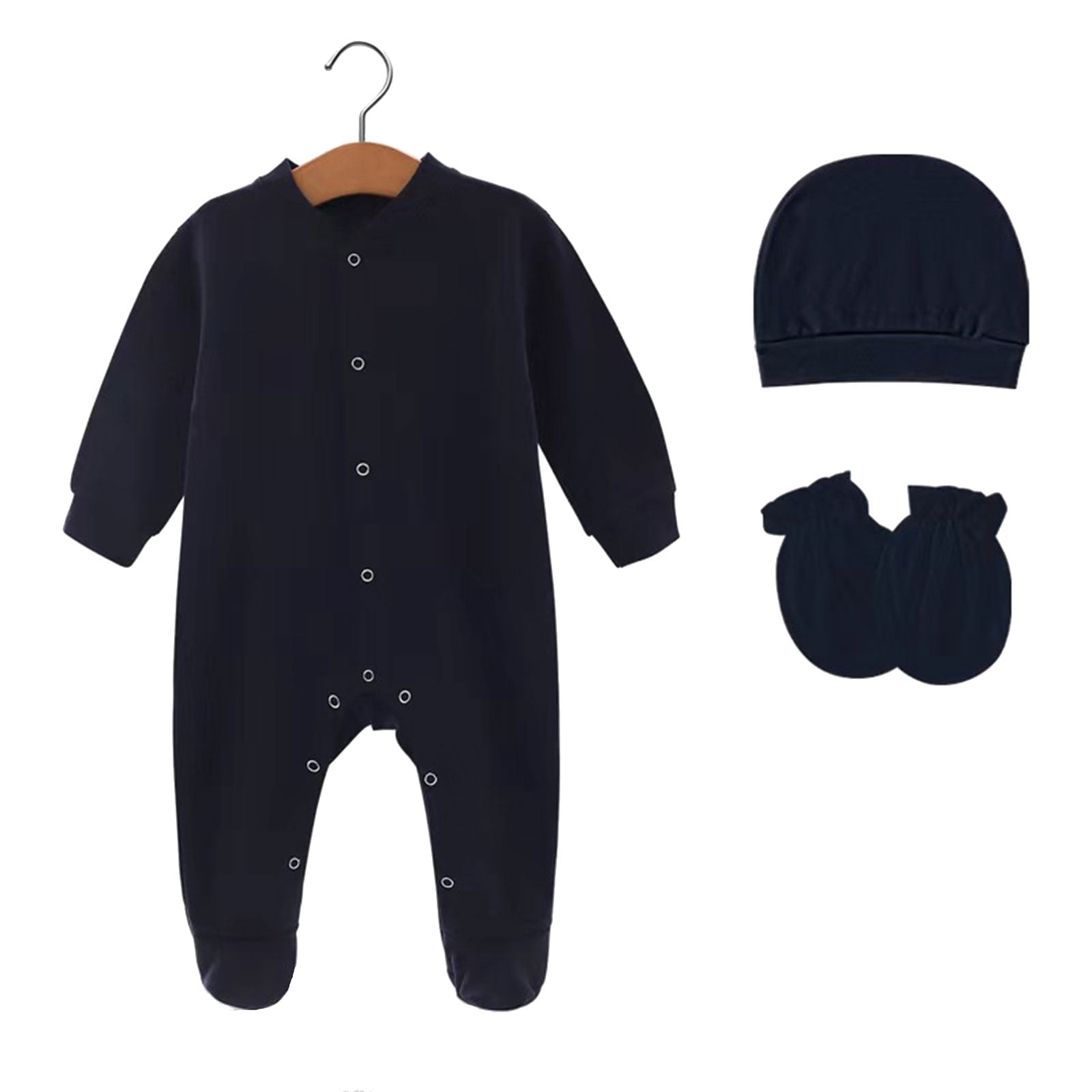 Baby Jumpsuit Hat Anti-Scratch Mittens Cotton Clothing for Infant Boy ...